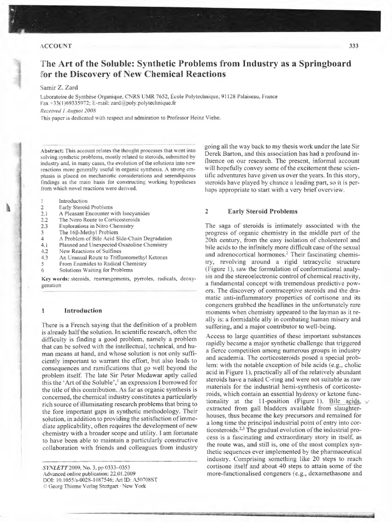 Zard New Chem Rea Synlett 2009 No 3 | PDF | Corticosteroid | Steroid