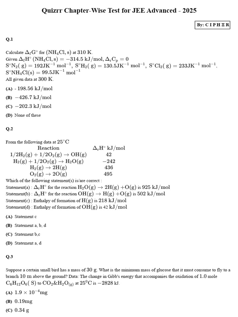 Thermo Chemistry | PDF | Gibbs Free Energy | Entropy