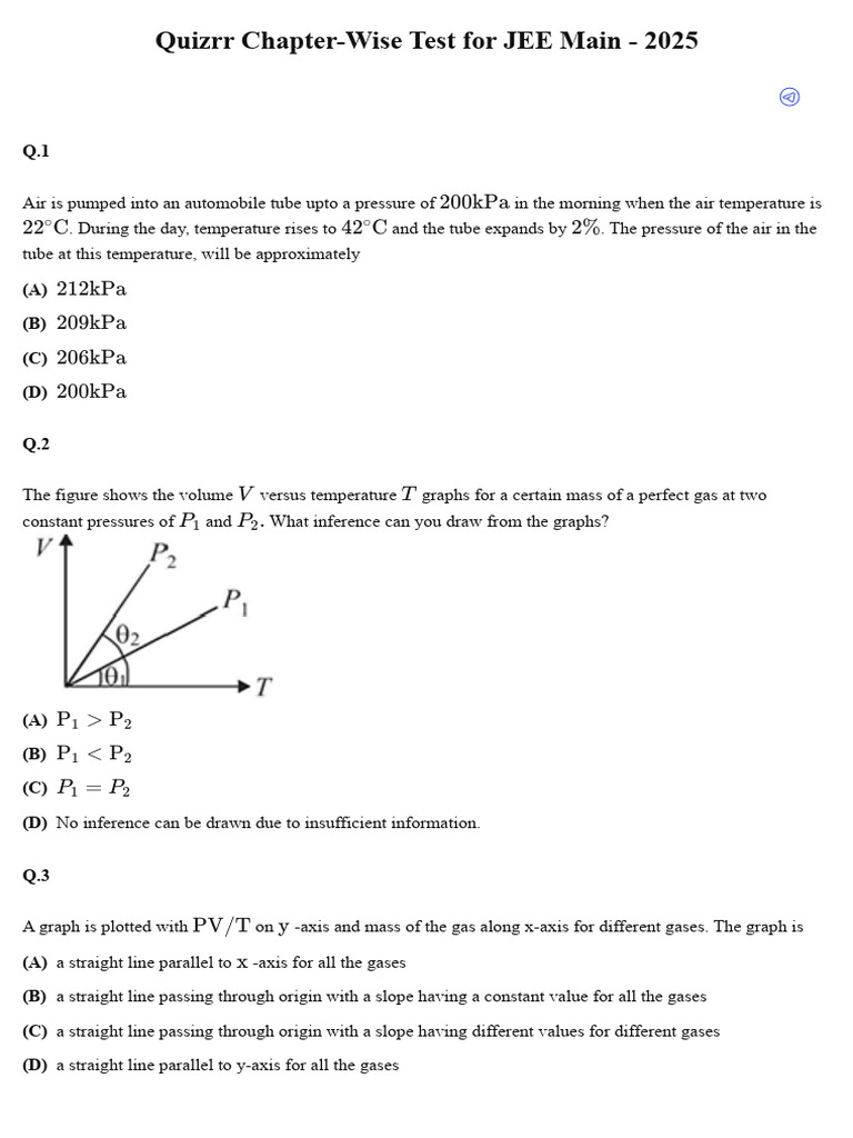 JEE Main 2025 Chapter-Wise Quiz Guide | PDF | Gases | Pressure