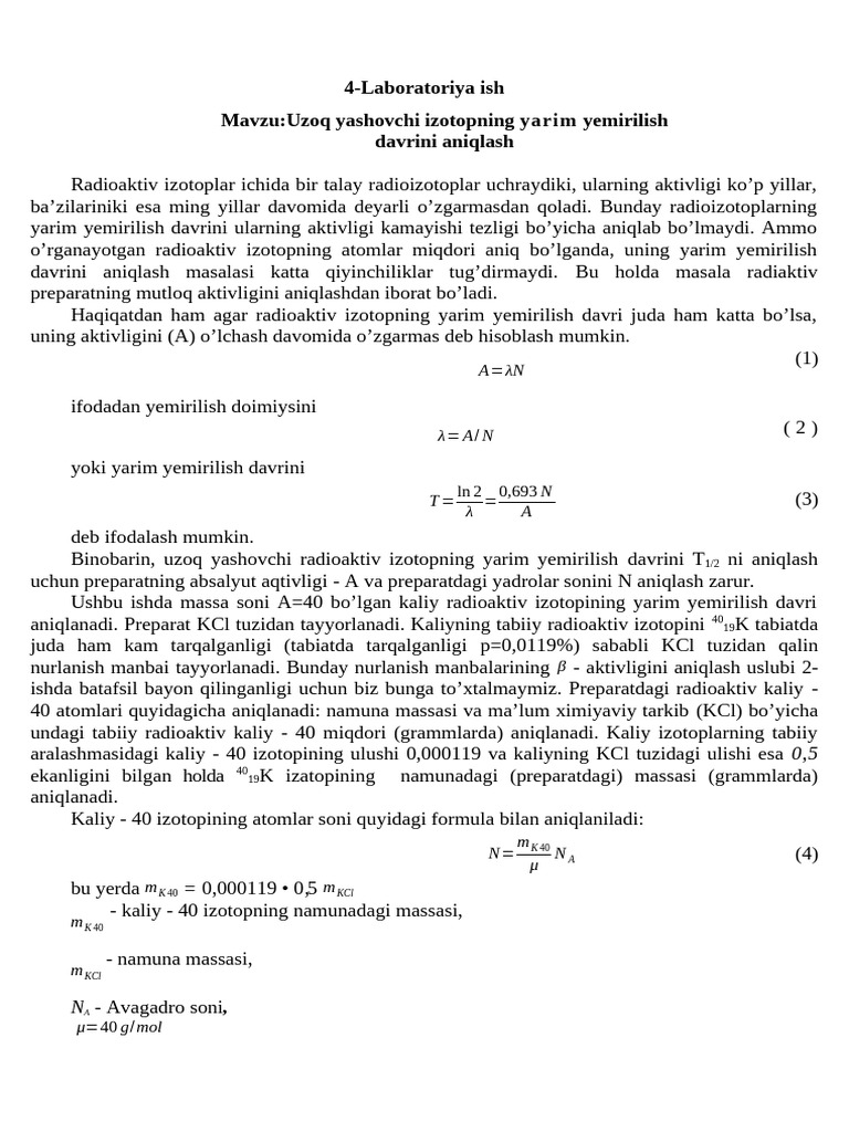 4-L Uzoq Yashovchi Izotopning Yarim Yemirilish | PDF