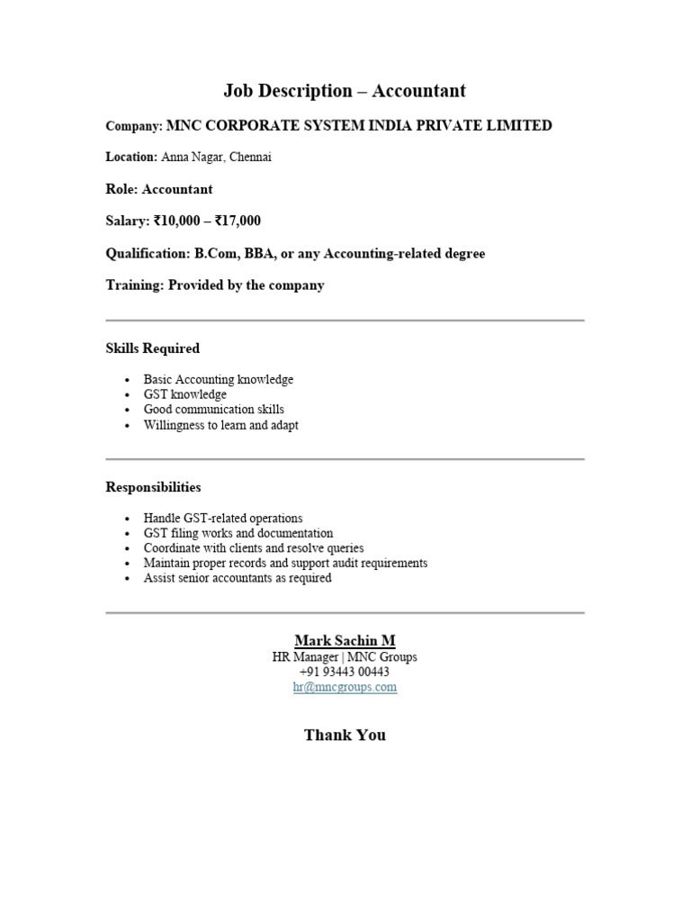 Accountant JD - Fresher | PDF