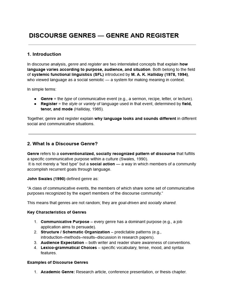 Discourse Genres - Genre and Register | PDF | Genre | Learning