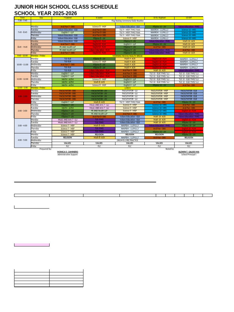 Junior High School Schedule 2025-2026 | PDF