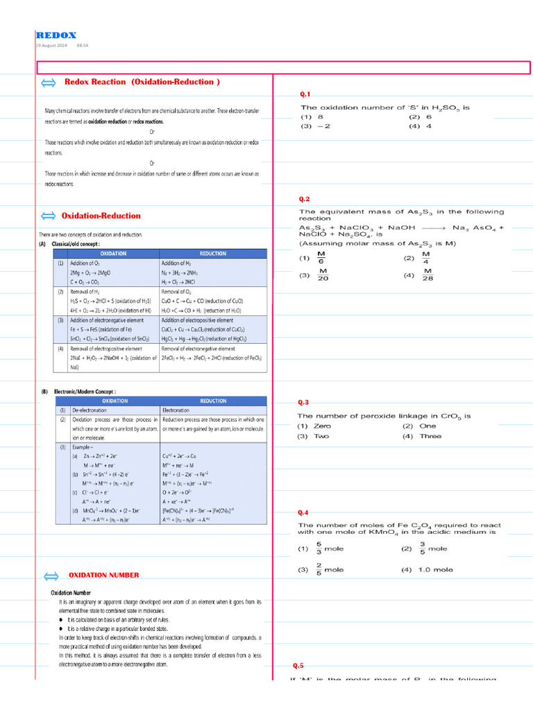 Chapter-7-Questions-REDOX Revision With Questions | PDF | Redox | Sets ...