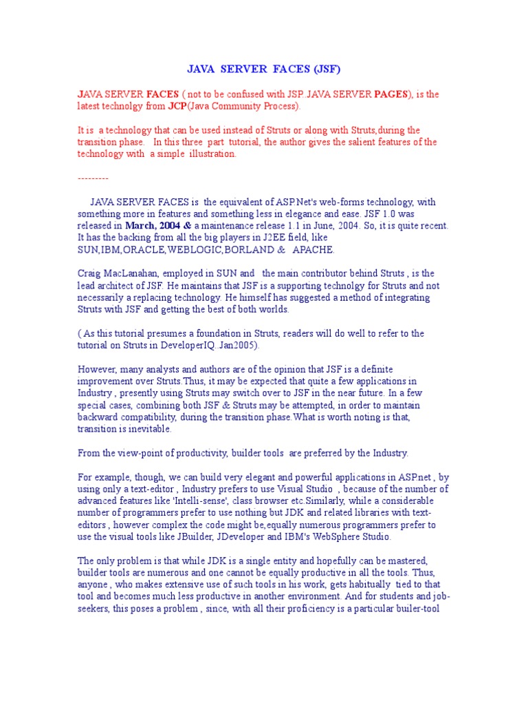 Java Server Faces (JSF) : JAVA SERVER FACES (Not To Be Confused With ...