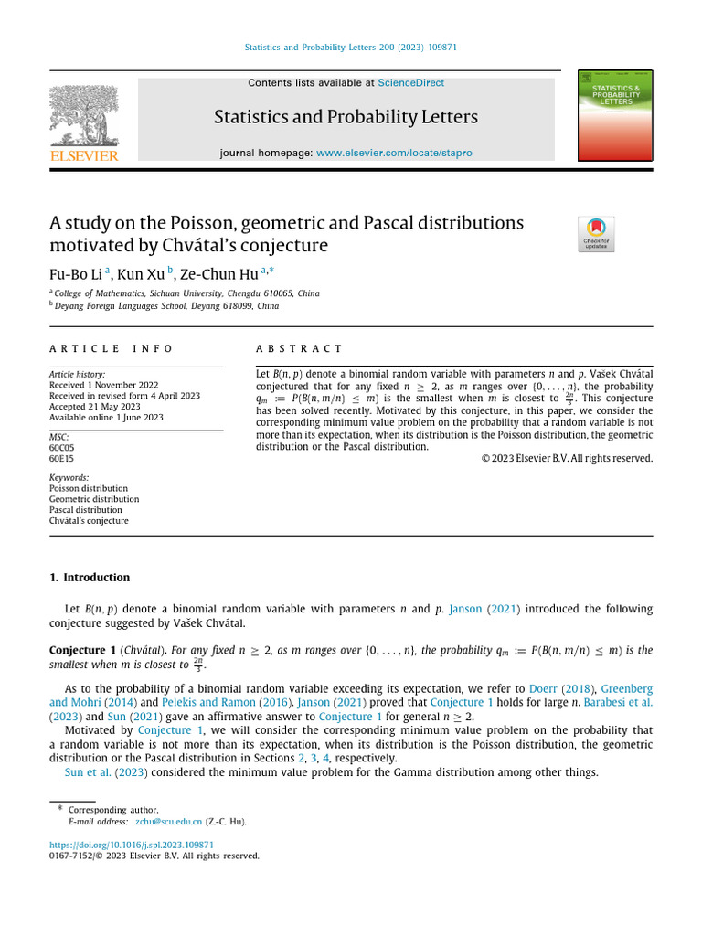A Study On The Poisson Geometric and Pascal Distrib 2023 Statistics ...