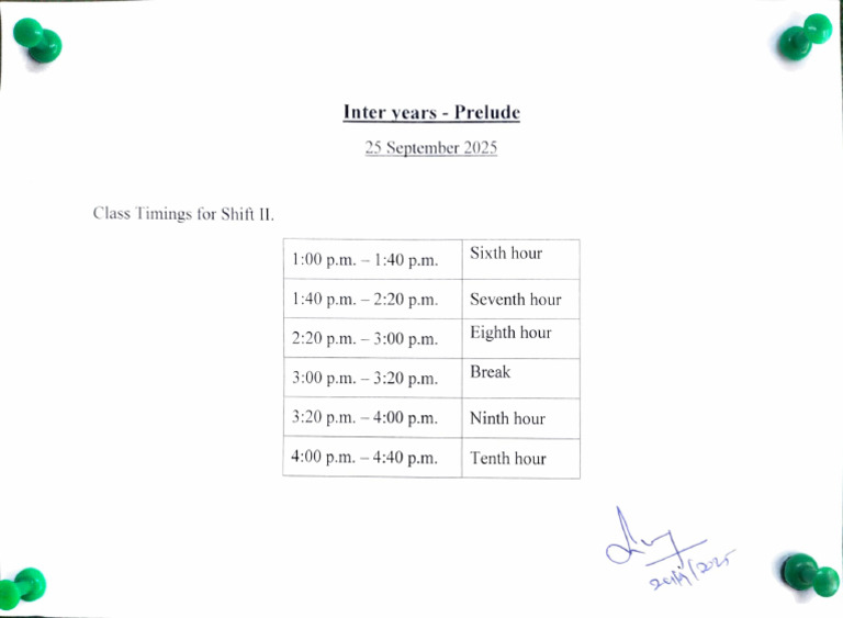 Inter Years - Prelude Class Timings | PDF