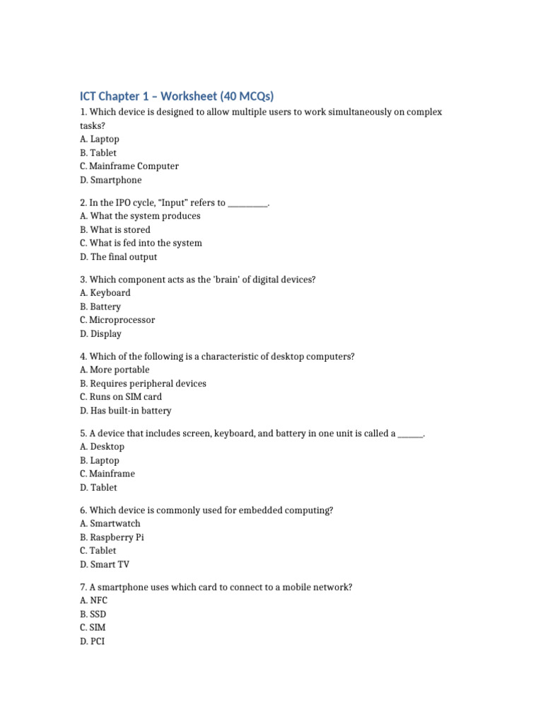 ICT Worksheet | PDF | Computer Data Storage | Graphical User Interfaces
