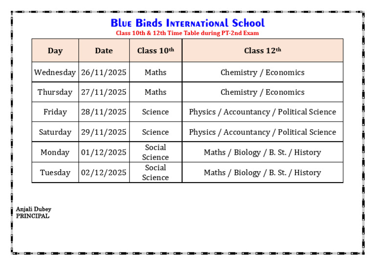 Time Table During PT-2nd Exam For Class 10th & 12th | PDF