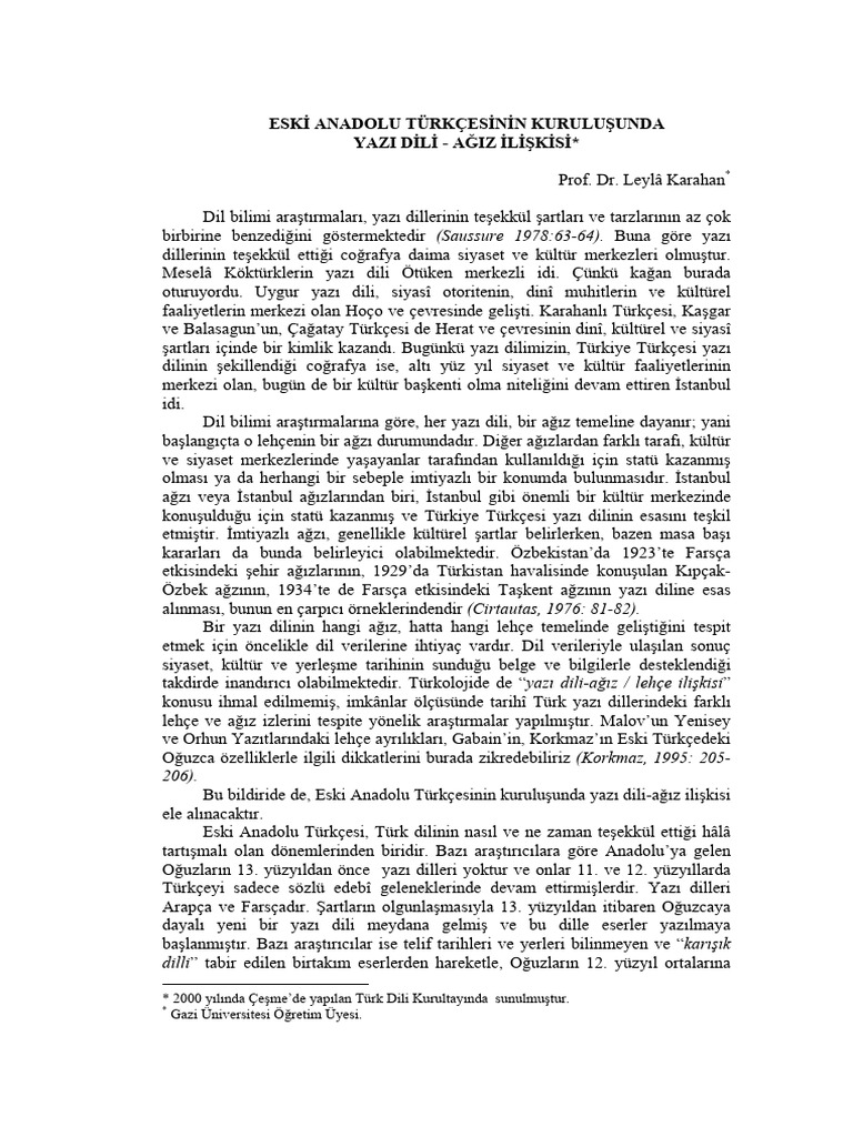 Leyla Karahan Eski Anadolu Turkcesi Yazi Agiz | PDF