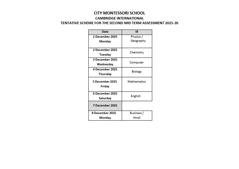 Grade 9 Mt2 Schedule | PDF