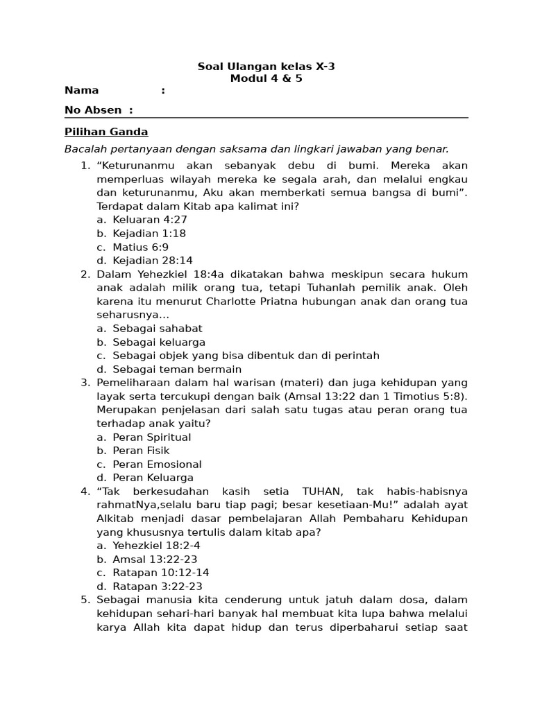 Soal Ulangan kelas X-3_Modul 4&5 | PDF