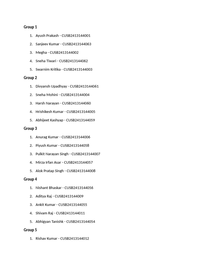 Student Group List with IDs | PDF