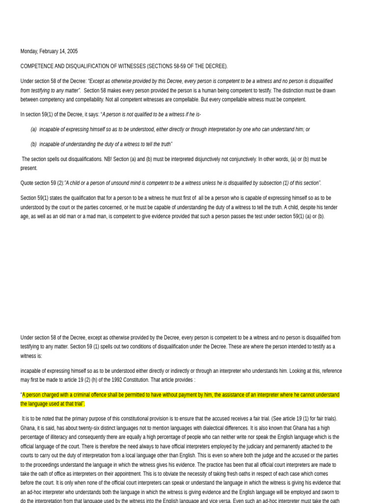 Competence of Witnesses | PDF | Burden Of Proof (Law) | Witness