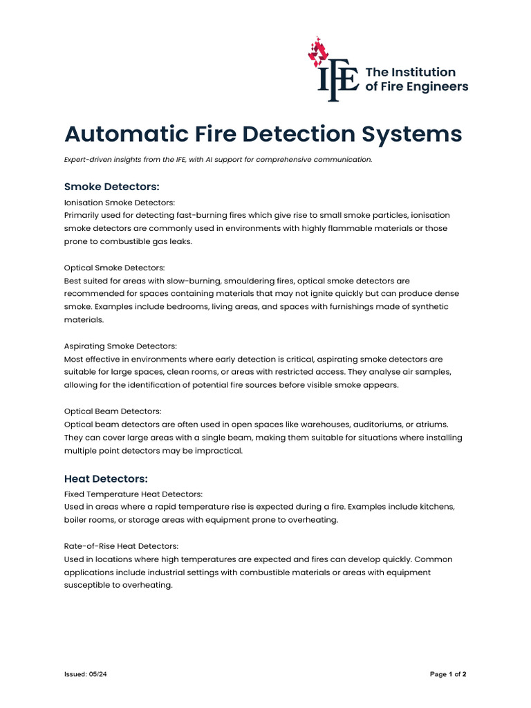Automatic Fire Detection Systems Pdf Smoke Fires