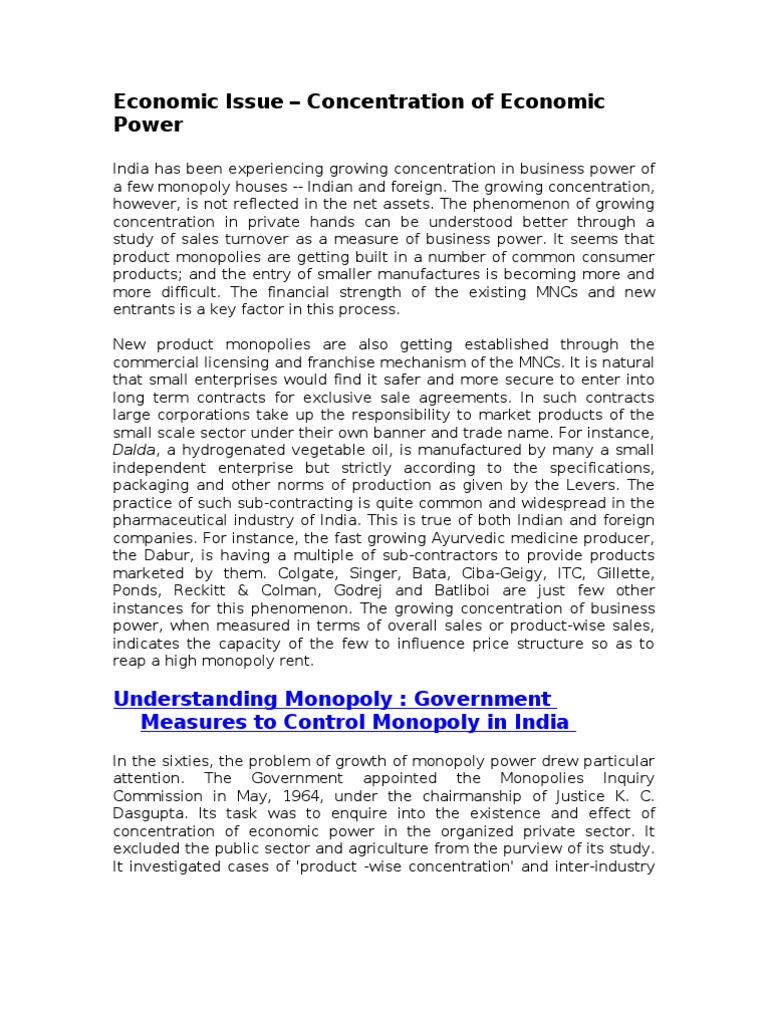 Economic Issue - Concentration of Economic Power | Download Free PDF ...