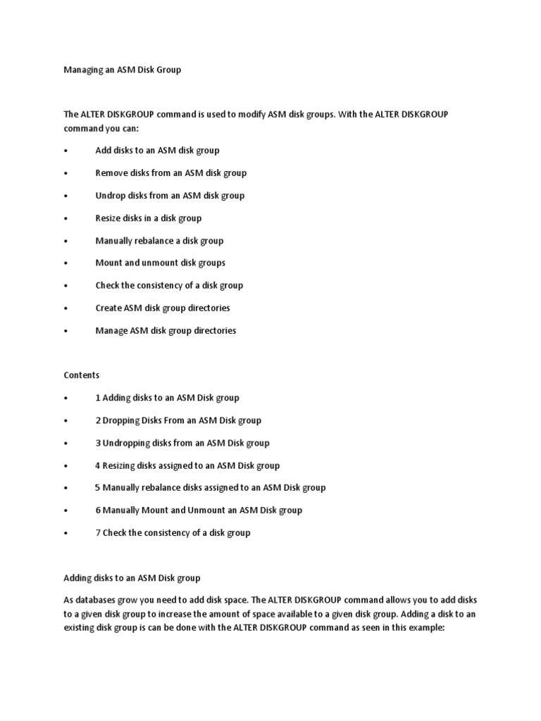 ASM Disk Group Management Guide | PDF | Parameter (Computer Programming ...