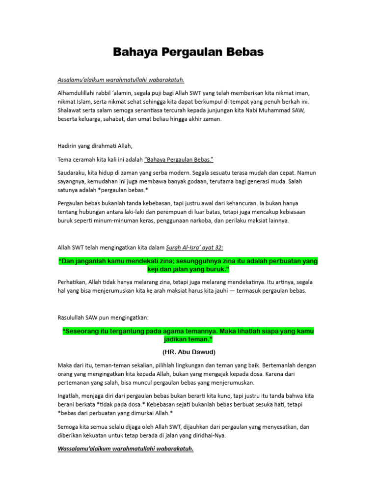 Bahaya Pergaulan Bebas bagi Generasi Muda | PDF