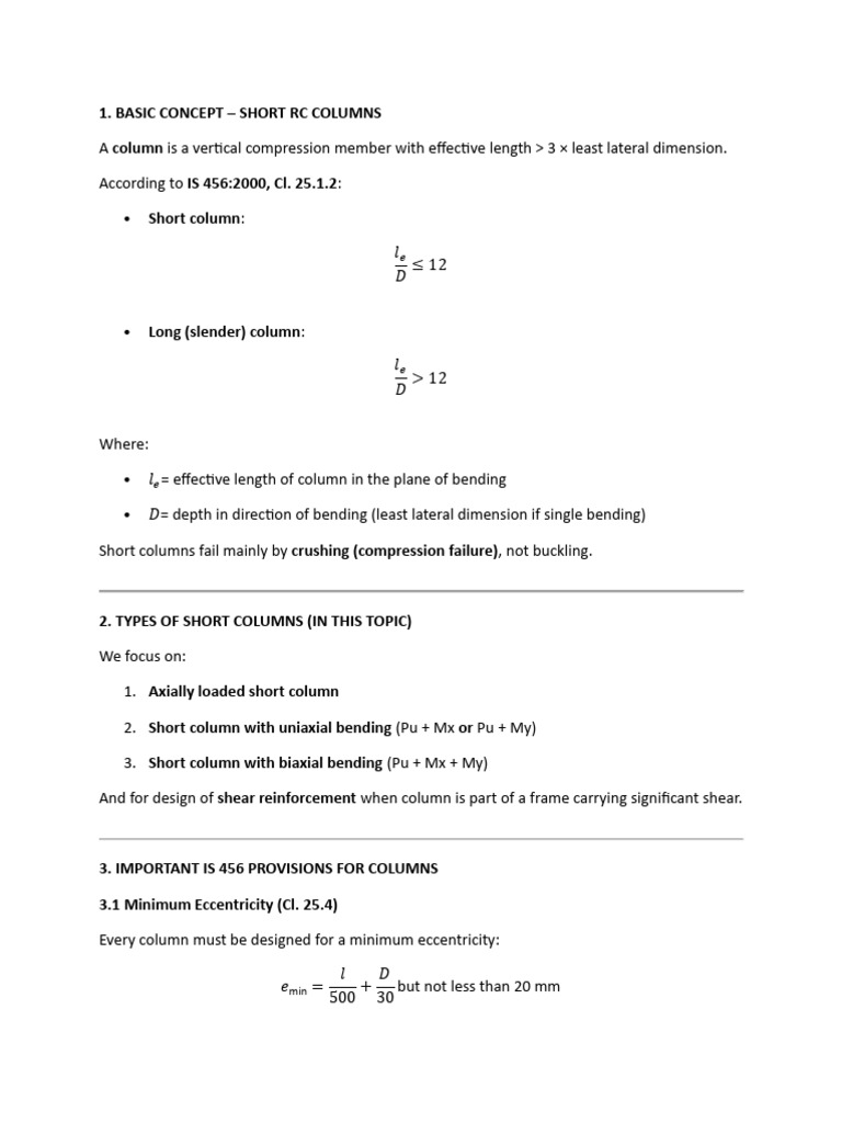 Short Coloumn | PDF | Bending | Column