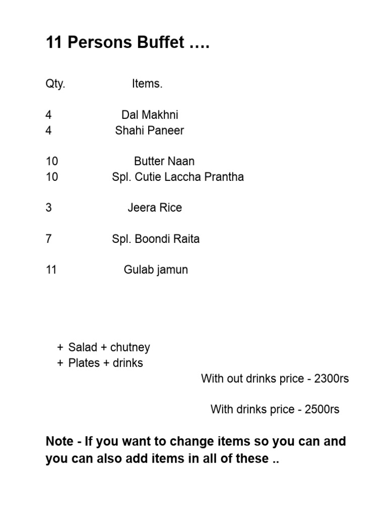 Buffet Pricing for Various Group Sizes | PDF