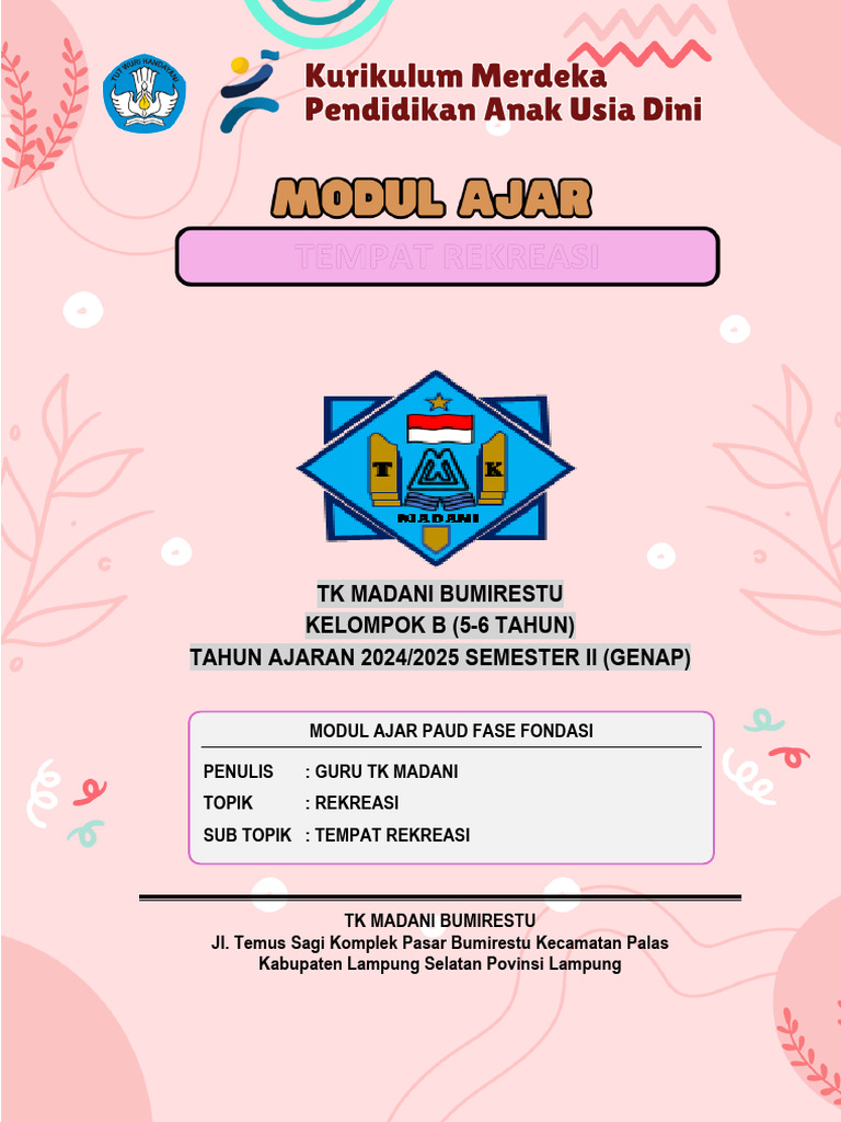 Modul Ajar Rekreasi PAUD TK Madani | PDF