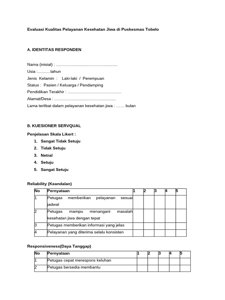 Kuesioner Srq-20 Dan Servqual | PDF