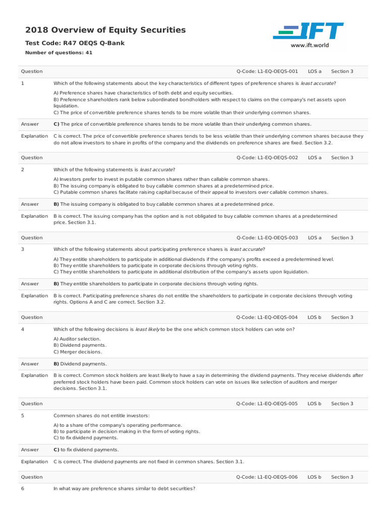R47 OEQS Q-Bank | PDF | Preferred Stock | Dividend