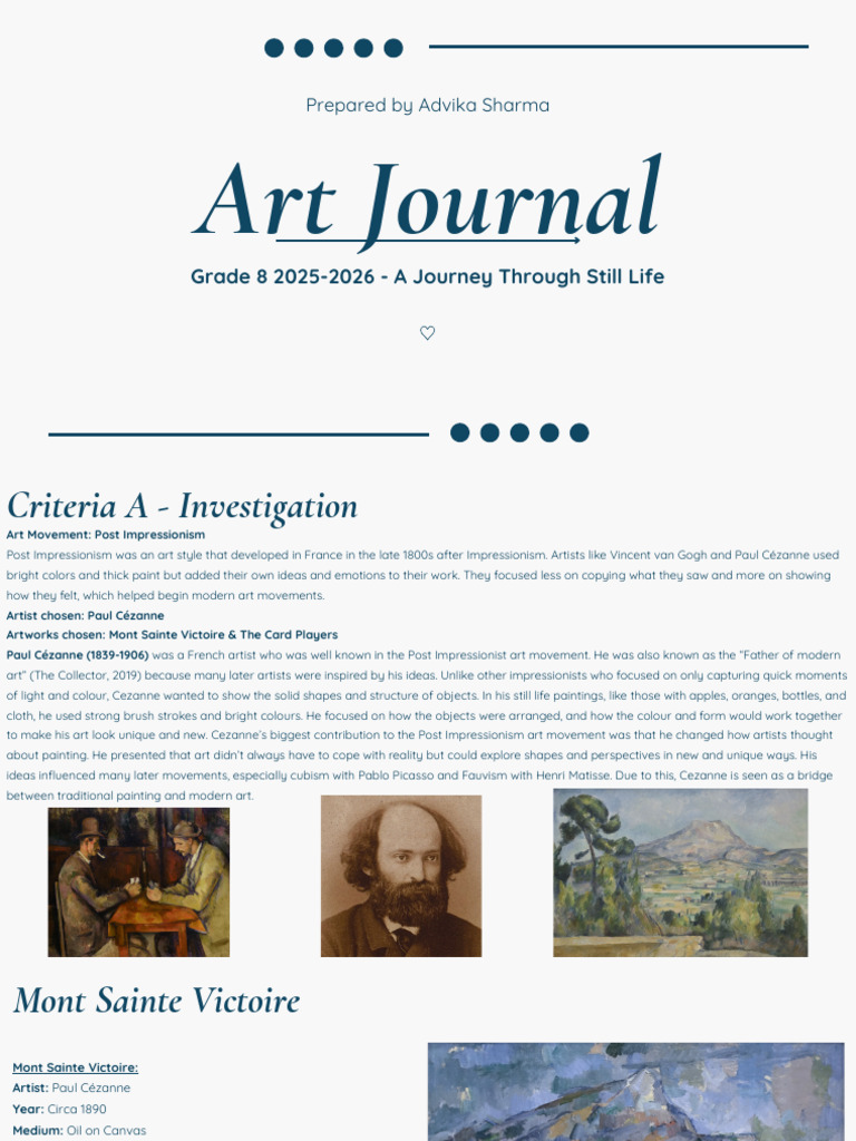 Art Journal: Prepared by Advika Sharma | PDF | Paul Cézanne | Impressionism