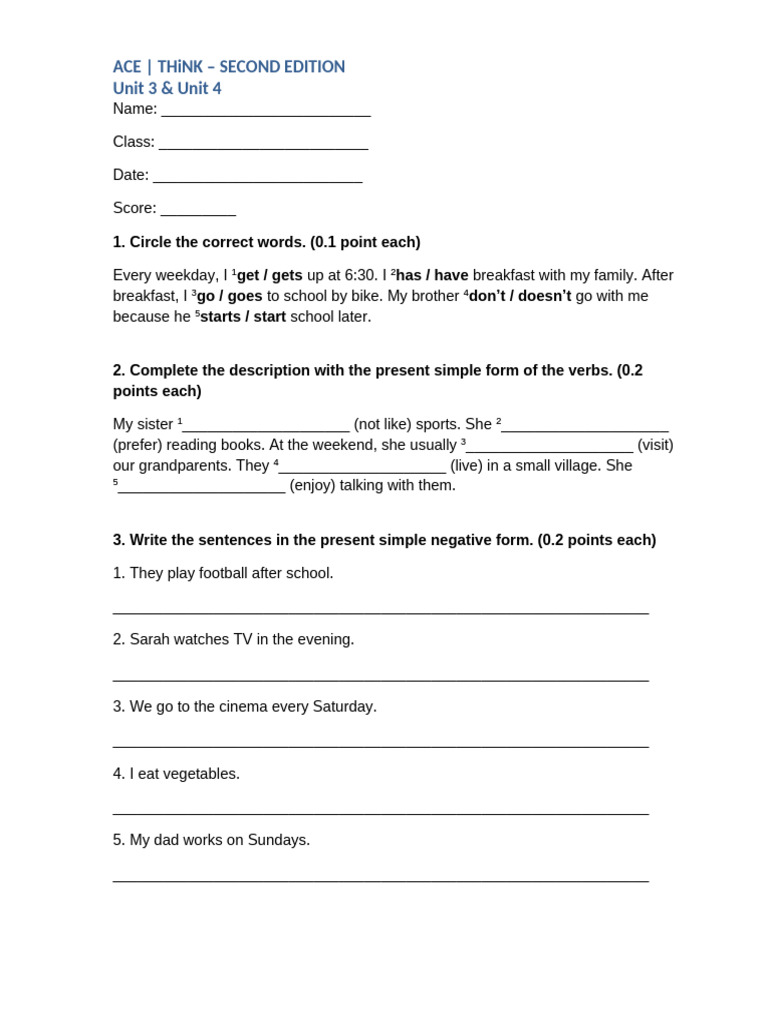 THiNK Level1 Unit3 4 Test | PDF | Linguistics
