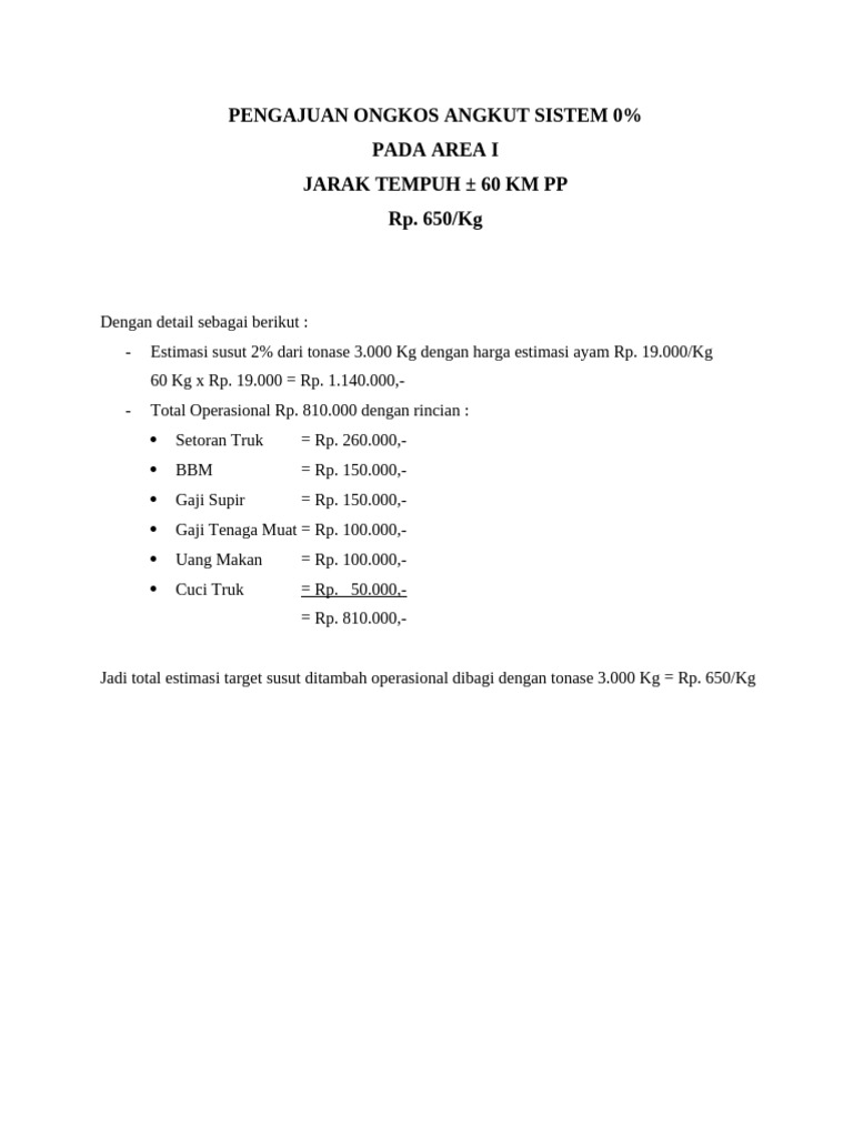 Ongkos Angkut Ayam Berdasarkan Jarak | PDF
