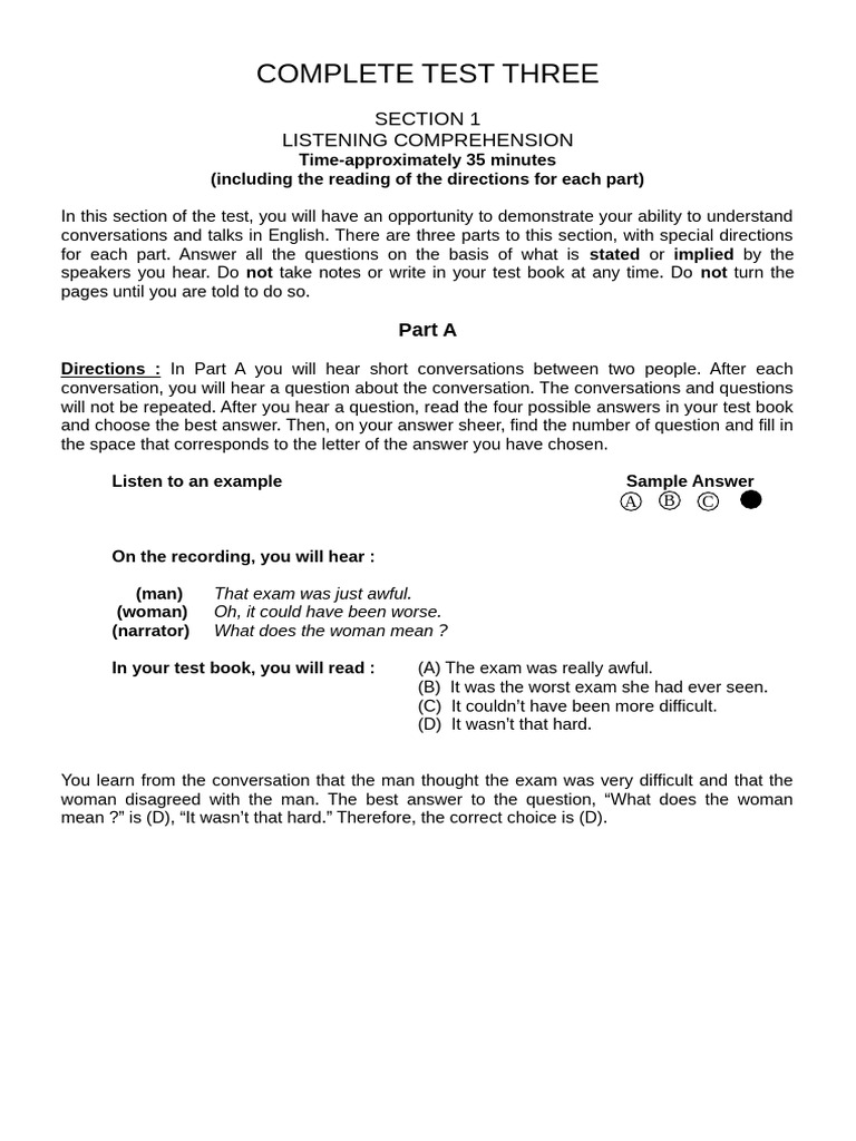 Listening Comprehension Test Guide | PDF | Conversation | Reading ...