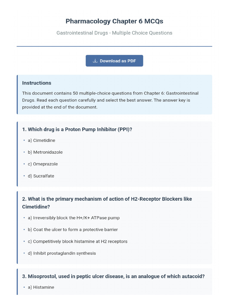 Pharmacology Chapter6 MCQs | PDF