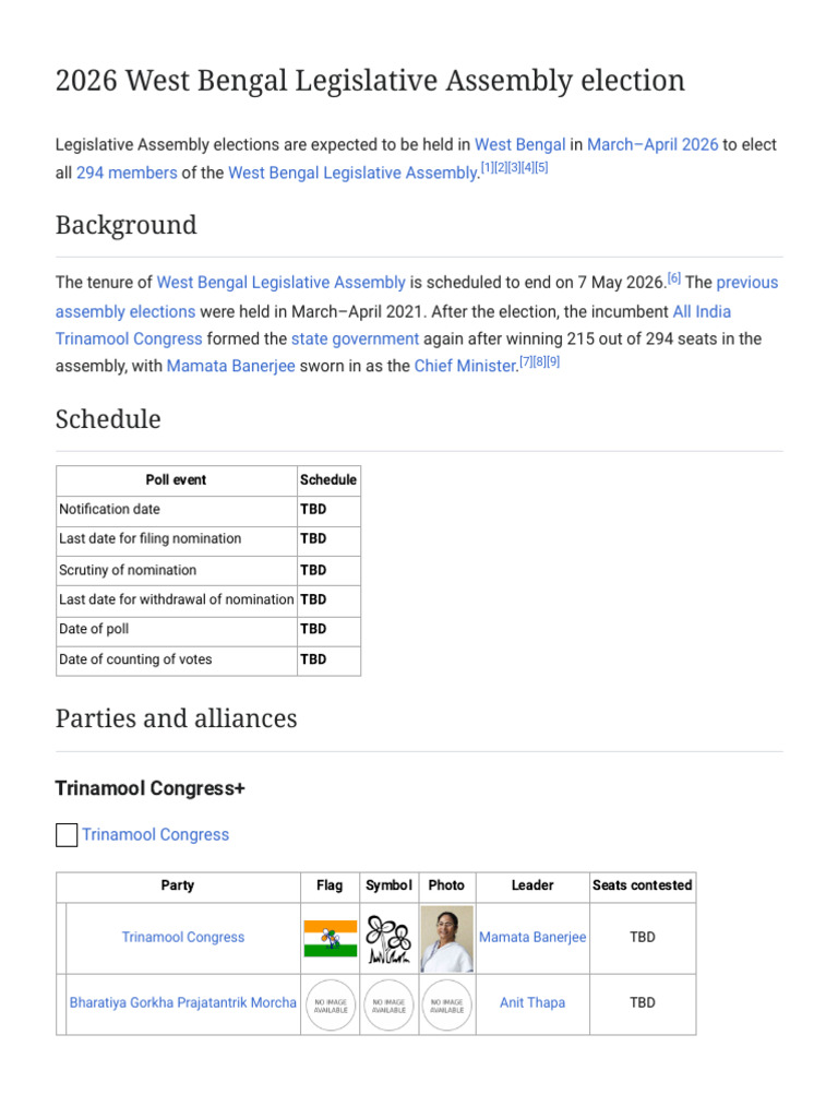 2026 West Bengal Legislative Assembly Election - Wikipedia | PDF ...