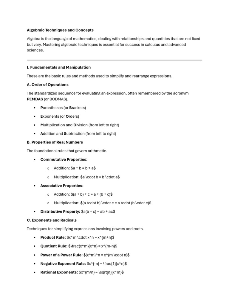 Mastering Algebraic Techniques Guide | PDF | Factorization | Equations