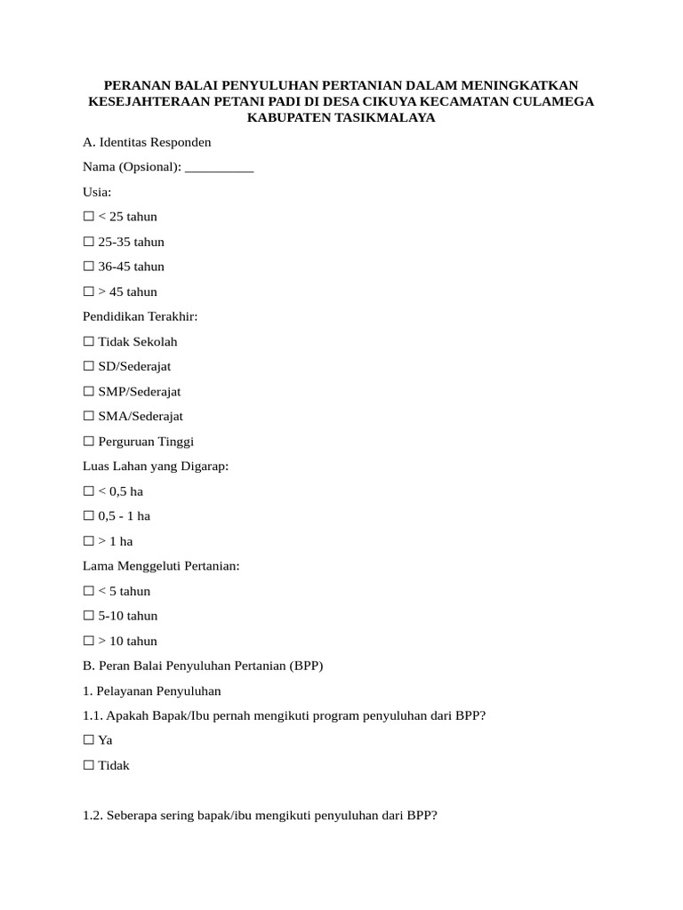 Kuesioner Penelitian m Ramli n | PDF