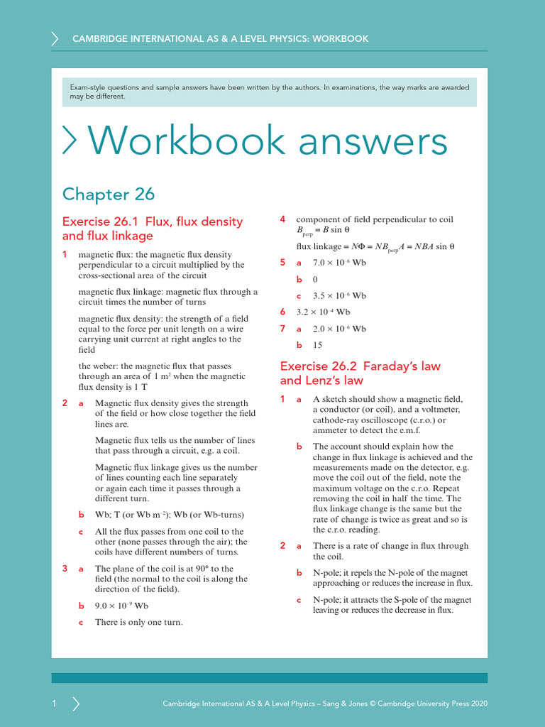 Workbook Answers Chapter 26 Asal Physics | PDF | Inductor | Flux