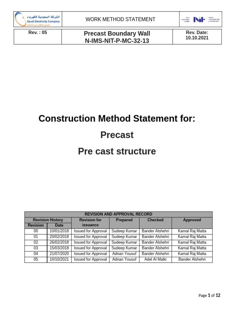 (N-IMS-NIT-P-MC-32-13) Method of Statements For Precast Boundary Wall ...