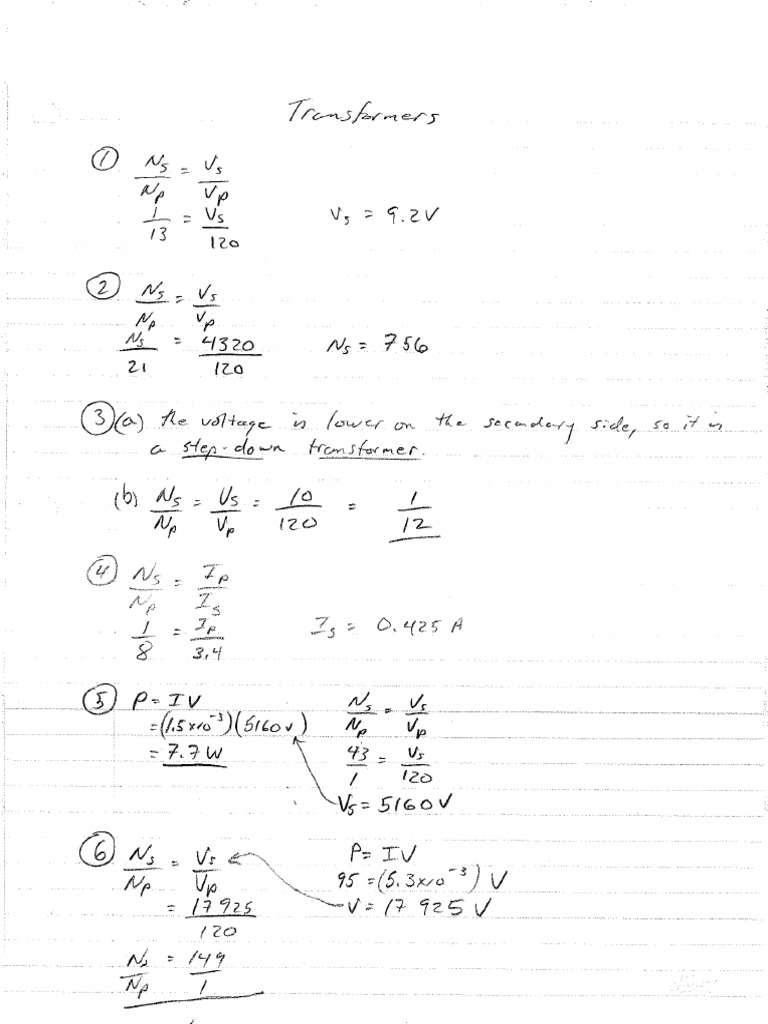 Transformers Worksheet Answers | PDF
