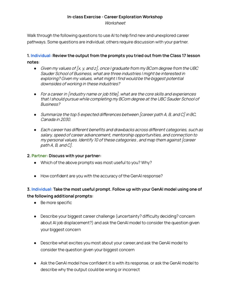 COMM+105+in Class+Activity+ +Career+Exploration+Workshop | PDF ...