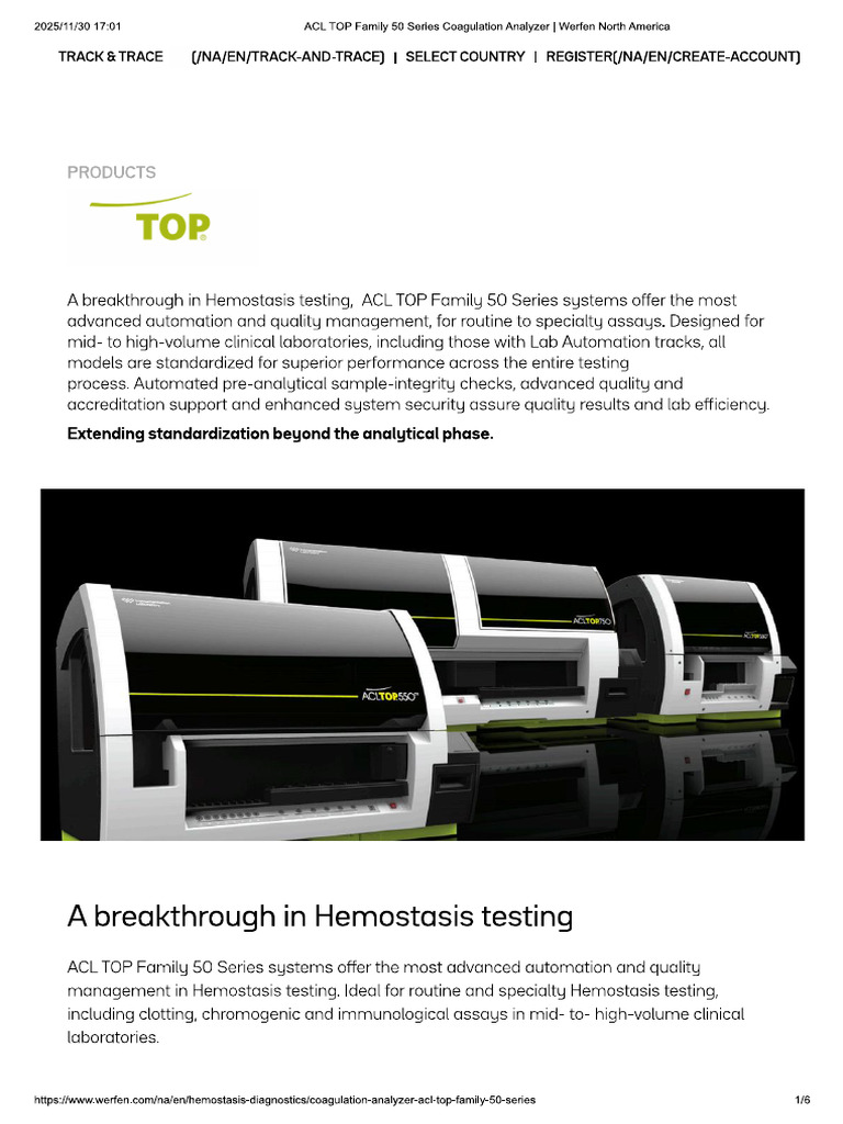 ACL TOP Family 50 Series Coagulation Analyzer - Werfen North America | PDF