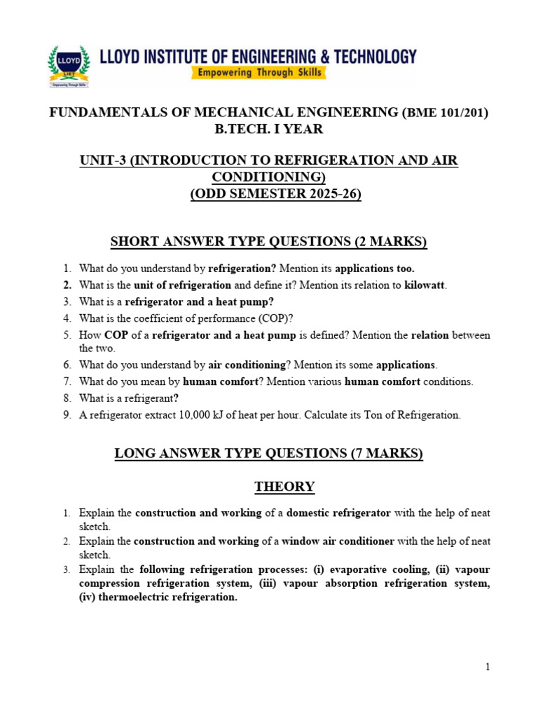 UNIT-3 (Introduction To Refrigeration and Air Conditioning) | PDF ...