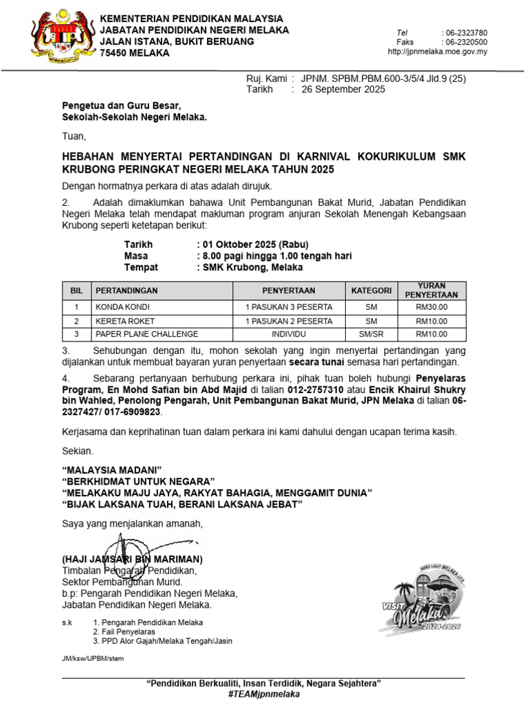 Surat Hebahan SMK Krubong 2025 | PDF
