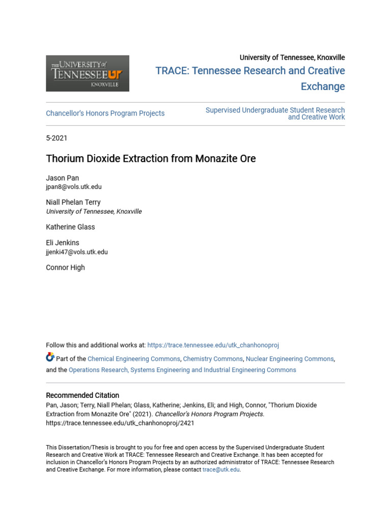 Thorium Dioxide Extraction From Monazite Ore | PDF | Uranium | Hydroxide