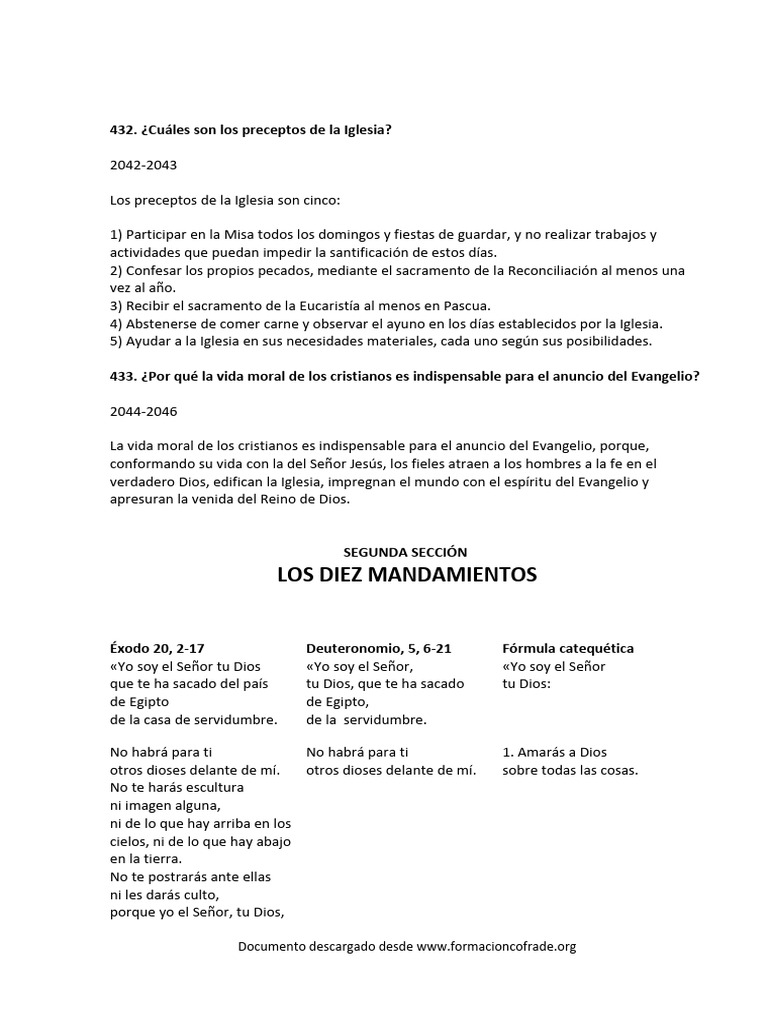 Preceptos y Mandamientos de la Iglesia | PDF | Diez Mandamientos | Castidad