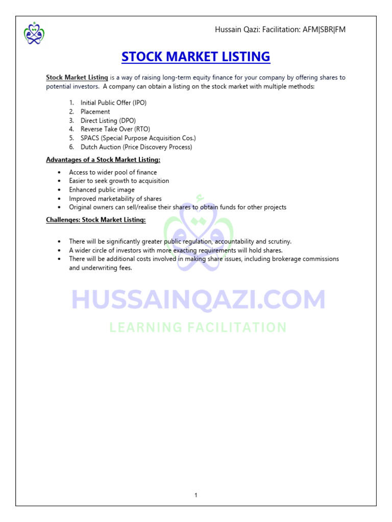 Stock Market Listing | PDF | Auction | Initial Public Offering