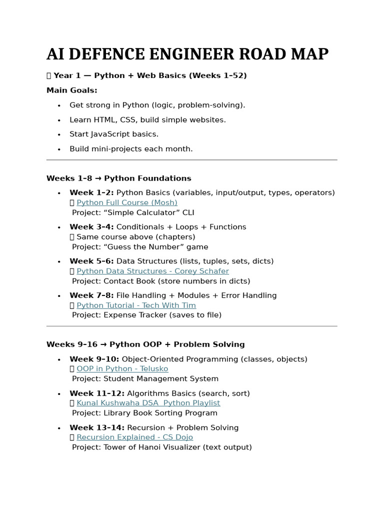 Ai Defence Engineer Road Map | PDF | Java Script | Machine Learning