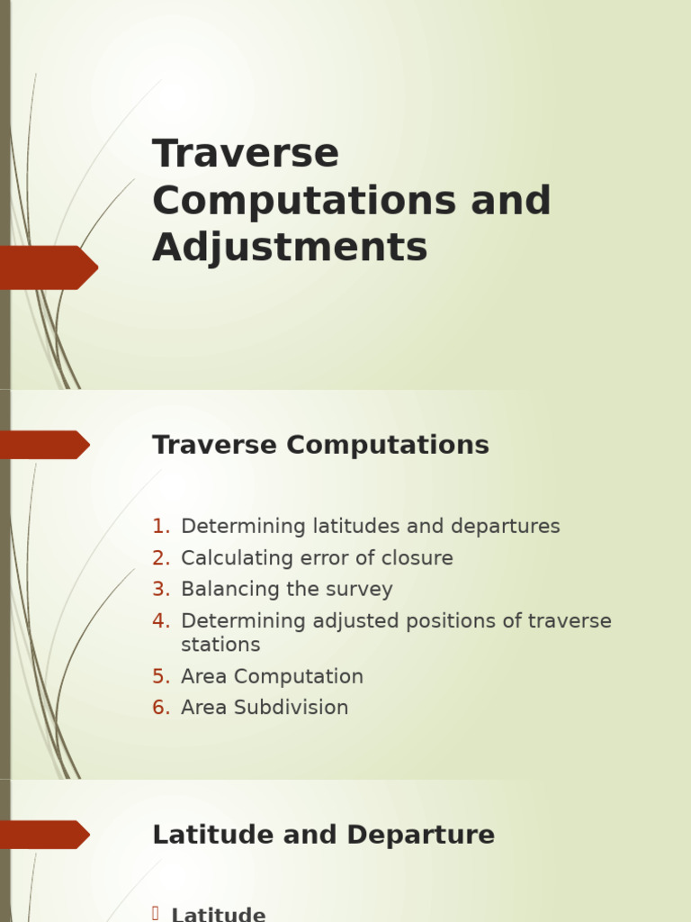 Traverse Computations and Adjustments | PDF | Latitude | Compass