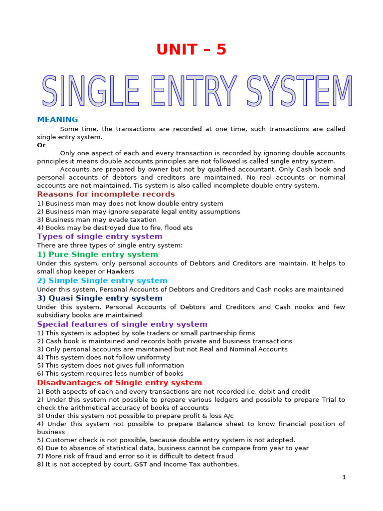 Understanding Single Entry Accounting System | PDF | Debits And Credits ...