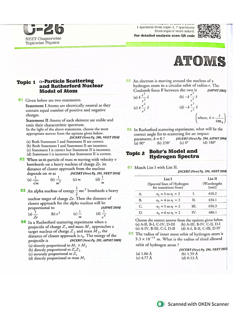 Structure of Atom PYQ | PDF