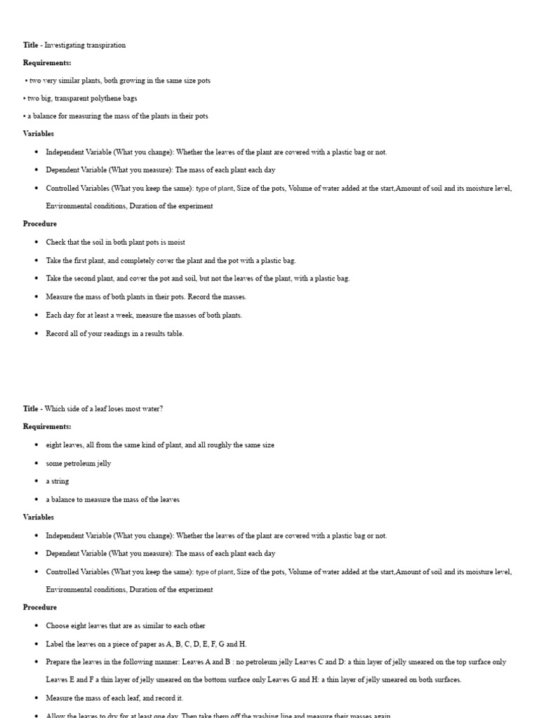 Investigating Transpiration | PDF